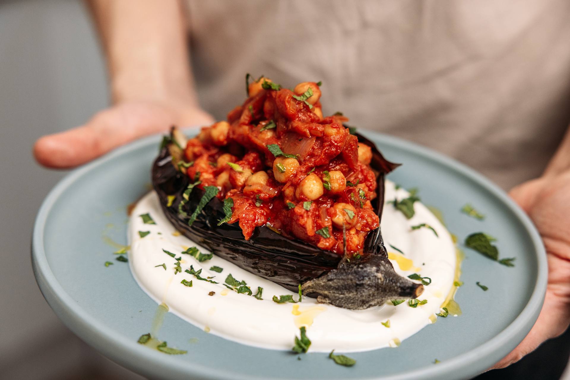 Baked Aubergines with Spicy Braised Chickpeas and Yogurt Recipe — Ooni ...