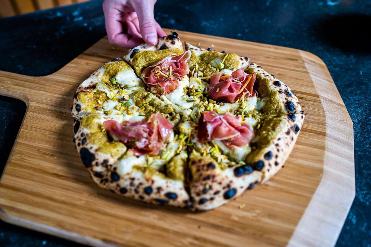 The Marco Pizza with Pistachio Cream, Mozzarella, Pecorino and Prosciu ...