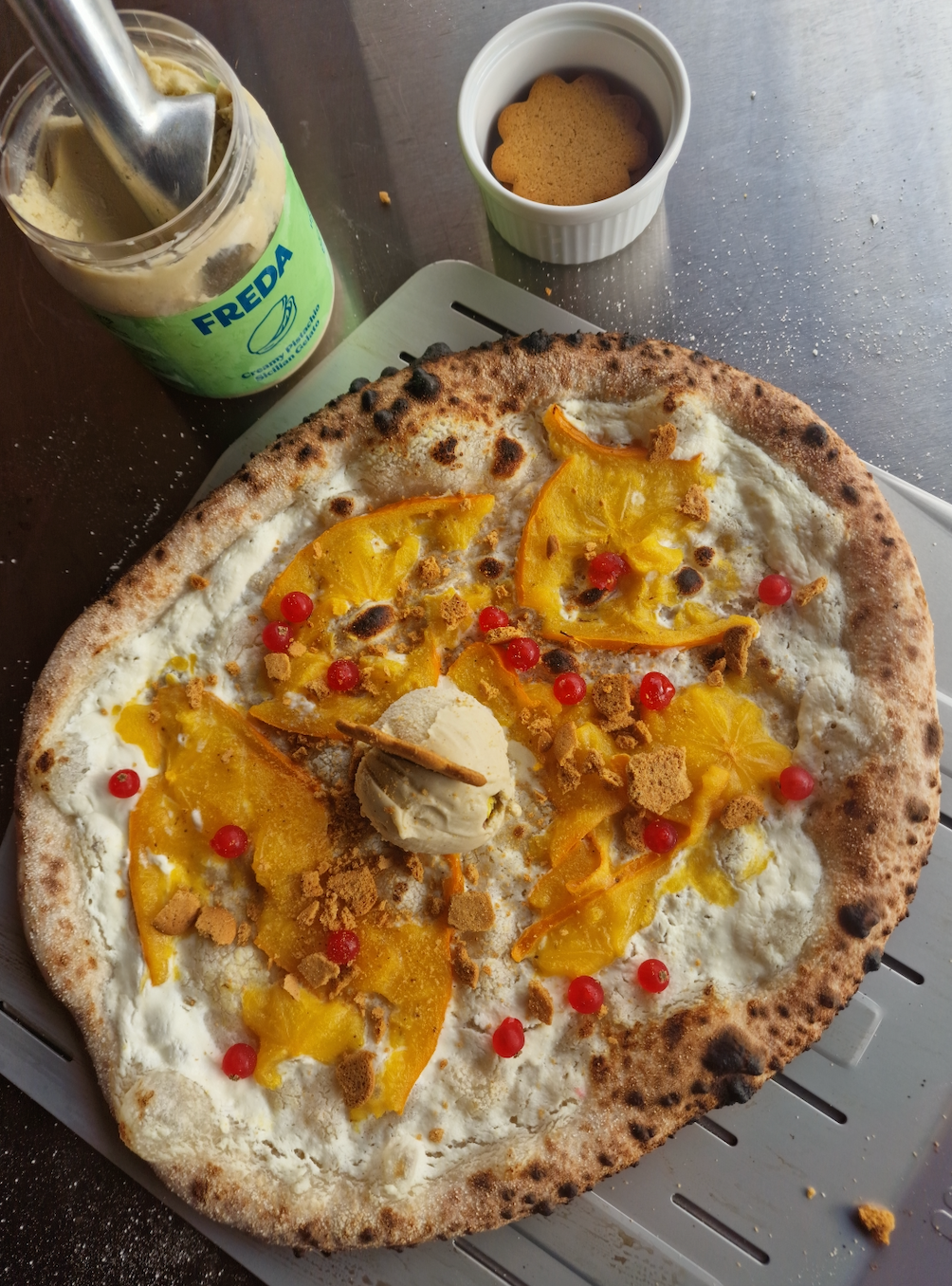 Winter Dessert Pizza with Persimmon & Pistachio Gelato on Freda Dough ...